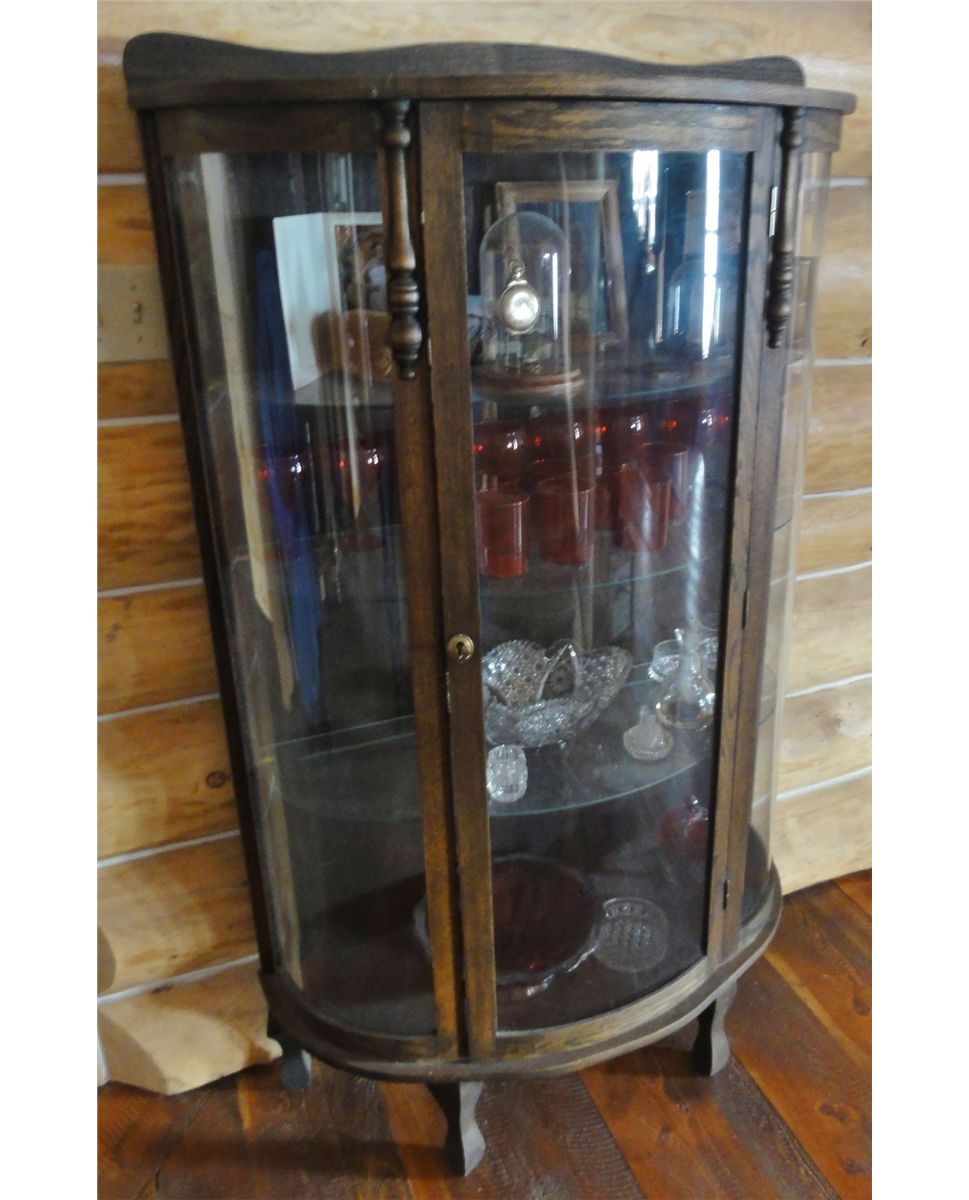 Oak curved glass display case