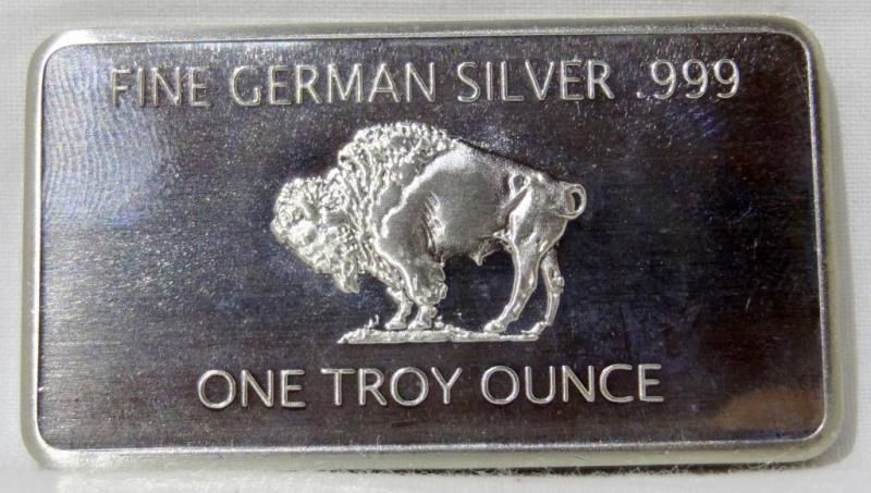 1 Troy oz .999 "German" Silver Buffalo Bar