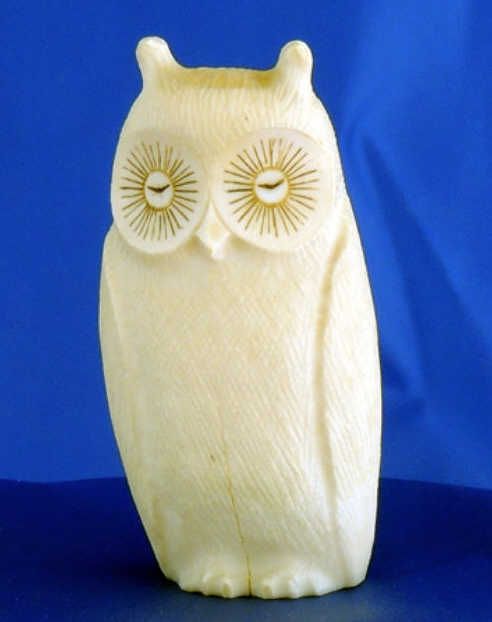Inuit Hand Carved Ivory Owl from Walrus Tusk