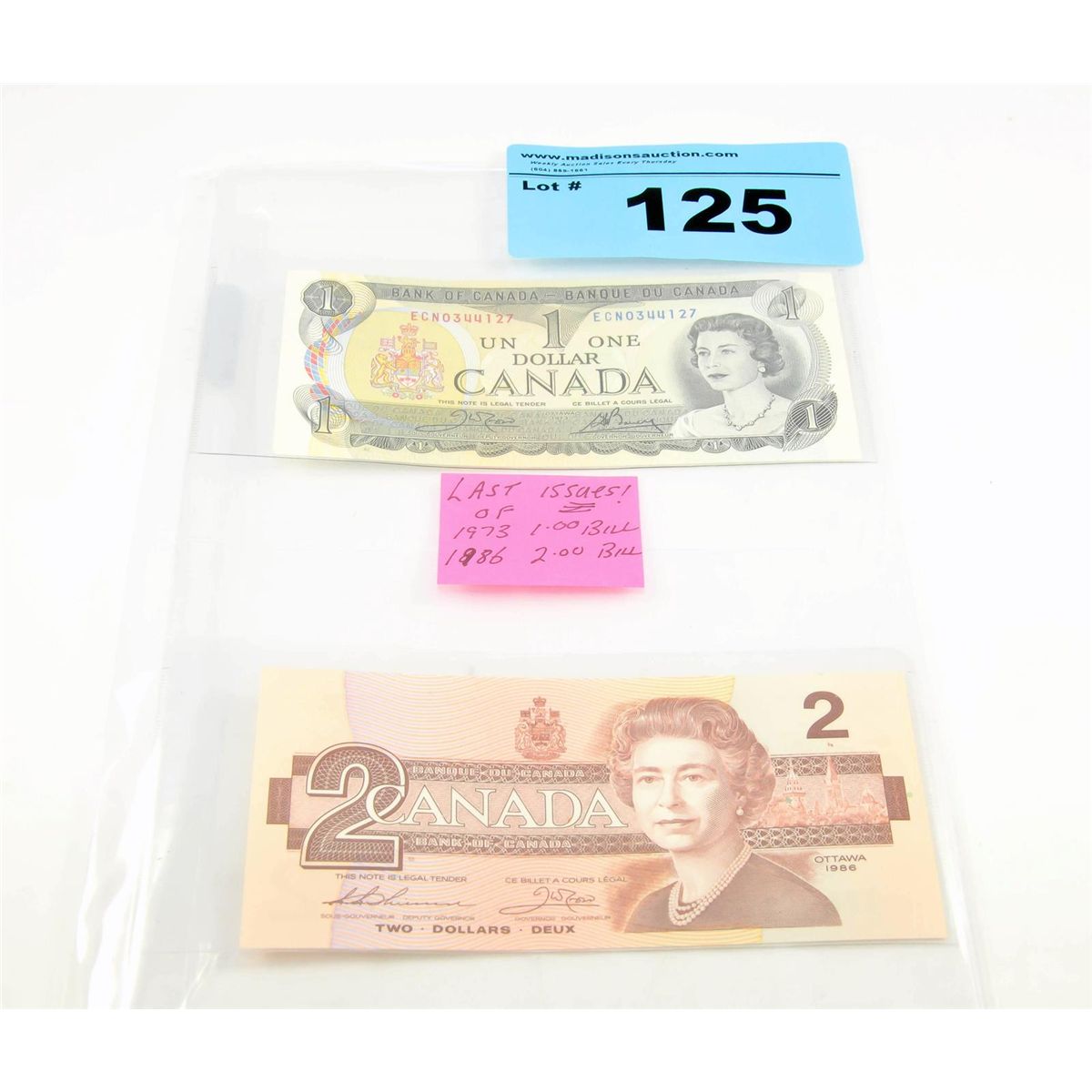 2 royal canadian mint bank notes, both last issues