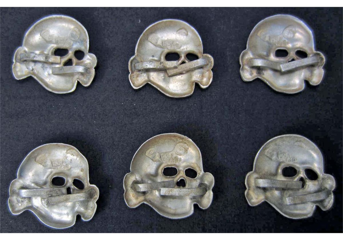 LOT OF 6 GERMAN NAZI SS TOTENKOPF CAP BADGES