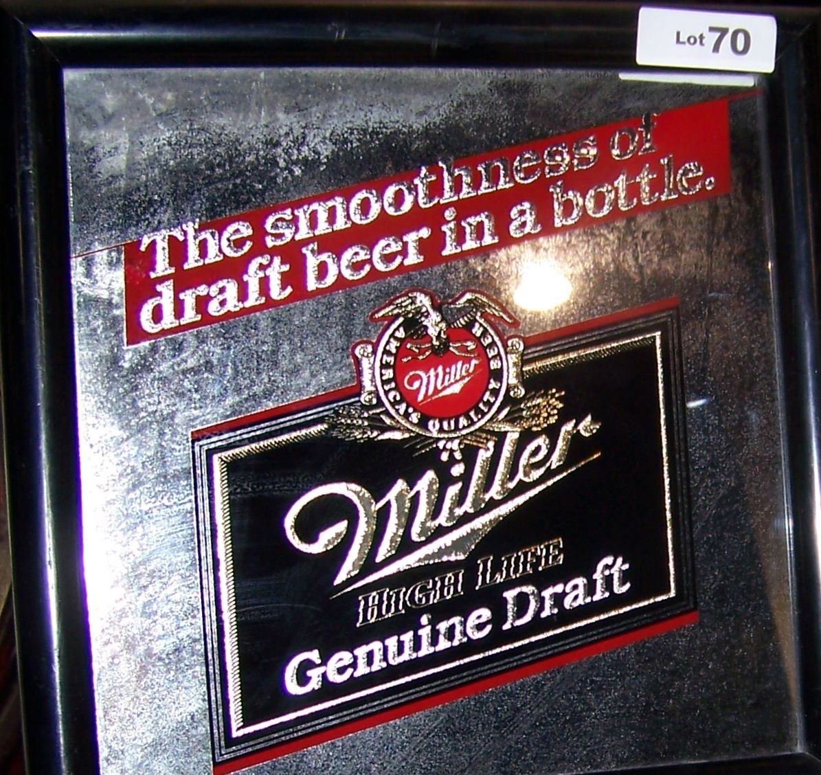 MILLER GENUINE DRAFT MIRROR 1970'S BAR SIGN