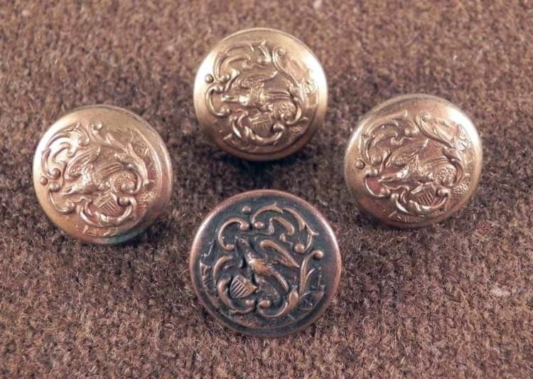 4 Antique Small Gilt Civil War Buttons w/Eagle, Shield
