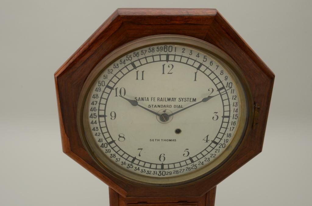 Antique clock marked on dial “Santa Fe, Railroad” in very good to near ...