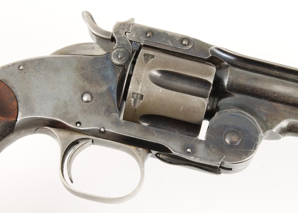 Smith & Wesson 1st Model Schofield Single Action revolver, .45 cal., 7” barrel, blue finish, wood