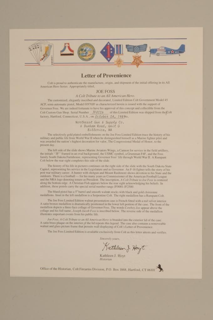 Colt tribute to American hero Joe Foss legendary Marine Corps fighter ...