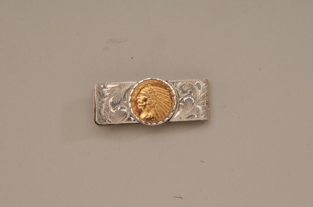 Fancy engraved sterling silver money clip in Western-style mounted with ...