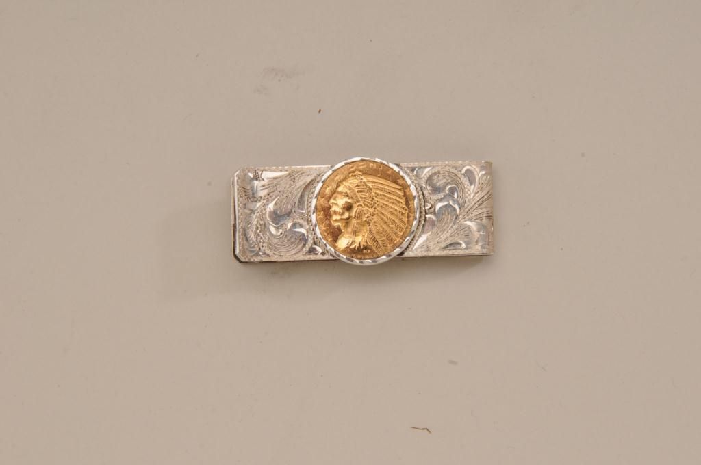 Fancy engraved sterling silver money clip in Western-style mounted with ...