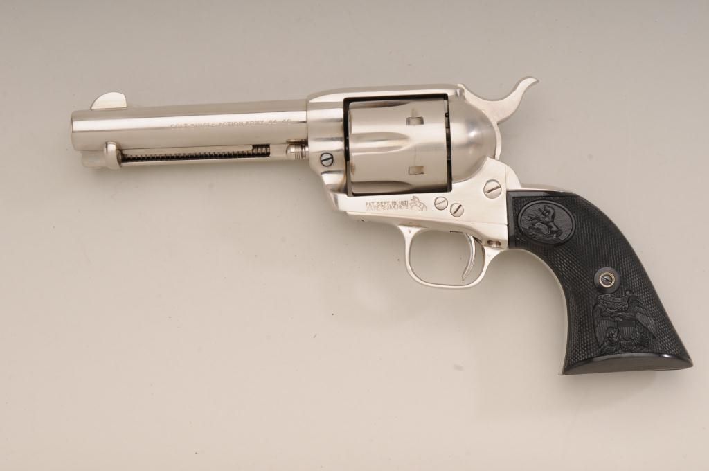 Colt SAA revolver, .44-40 cal., 4-3/4” barrel, brushed nickel finish ...