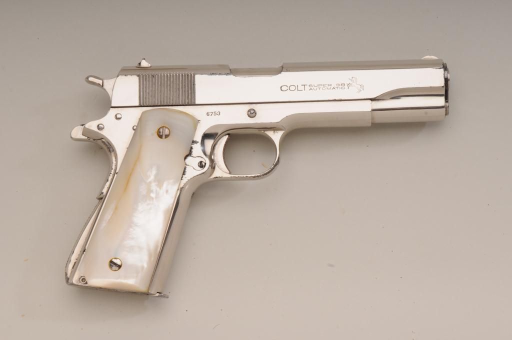 Colt .38 Super semi-auto pistol, .38 Super cal., 5” barrel, nickel ...