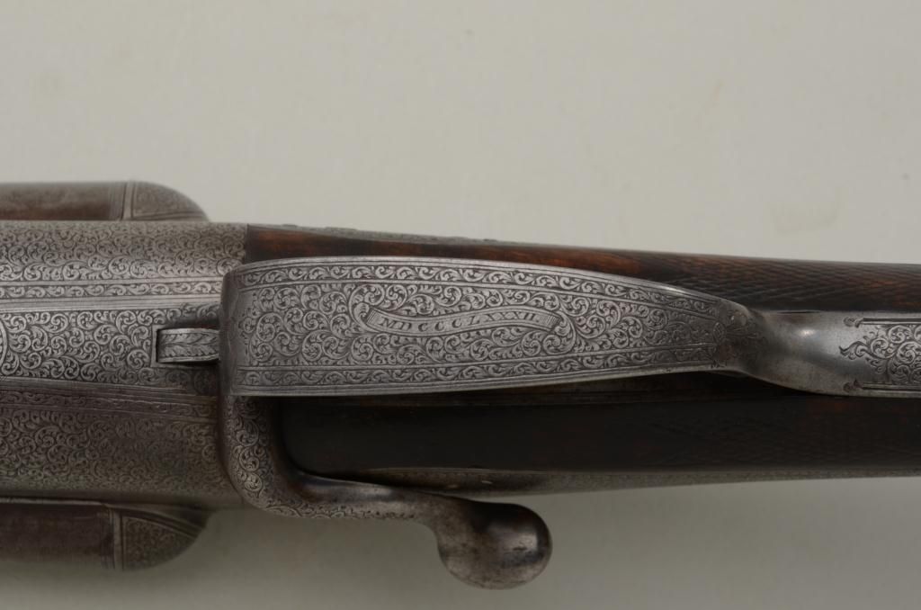 Fred T. Baker signed double-barreled Damascus steel shotgun marked 21 ...
