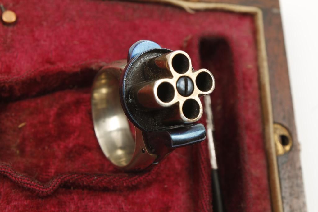 Oddity pin-fire ring pistol marked Quatre Morts on cast silver or ...