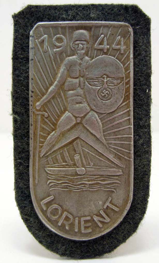 GERMAN NAZI LORIENT SHIELD W/ GREEN WOOL BACKING