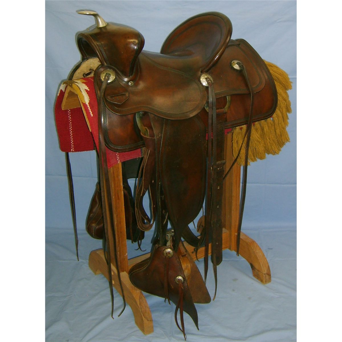H.H. HEISER saddle, 14.5”, w/ tapaderos, metal horn, Provenance: Dusty ...