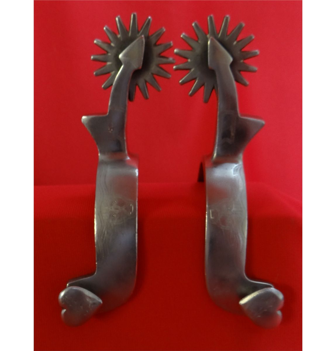 Buermann Star Steel Silver arrow shank spurs, etched steer head, chap ...