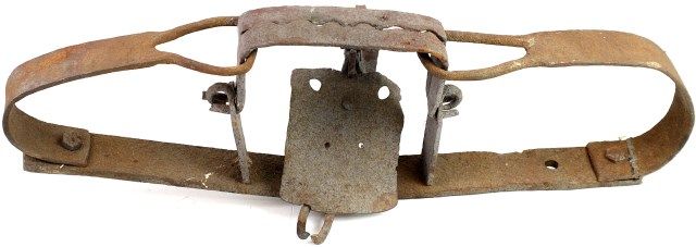 Antique hand forged iron bear trap 29" long.