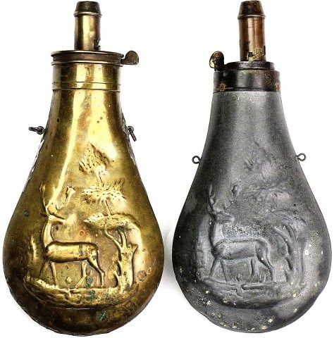 Collection of 2 antique powder flasks