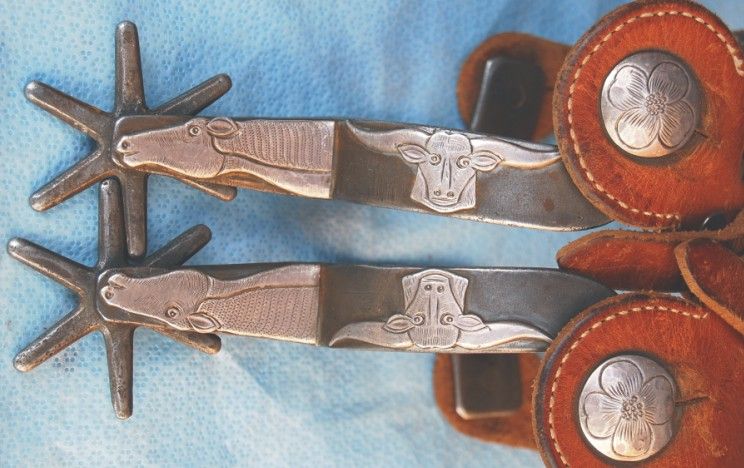 rare pattern Kelly Bros double mounted spurs