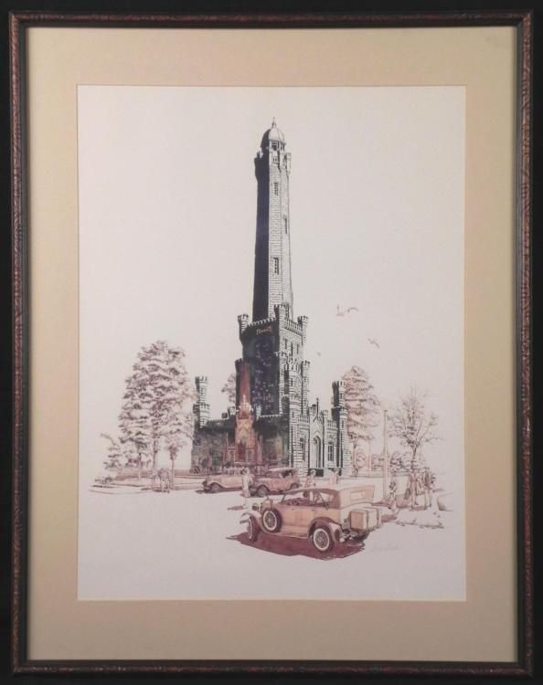 George Becker Signed Print -Jazz Age Chicago Watertower