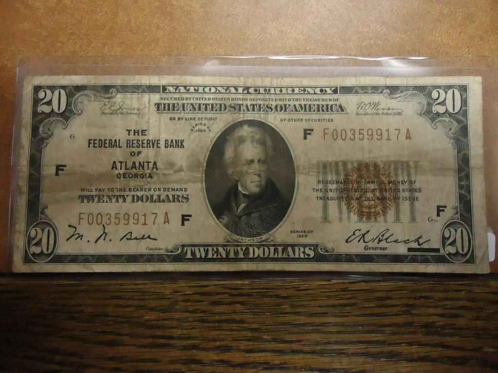1929 $20 NATIONAL CURRENCY ATLANTA BROWN SEAL