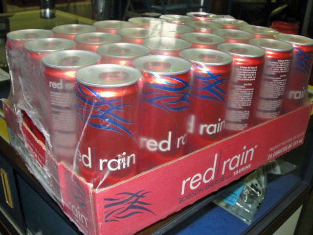 One 24 pack of red rain energy drink