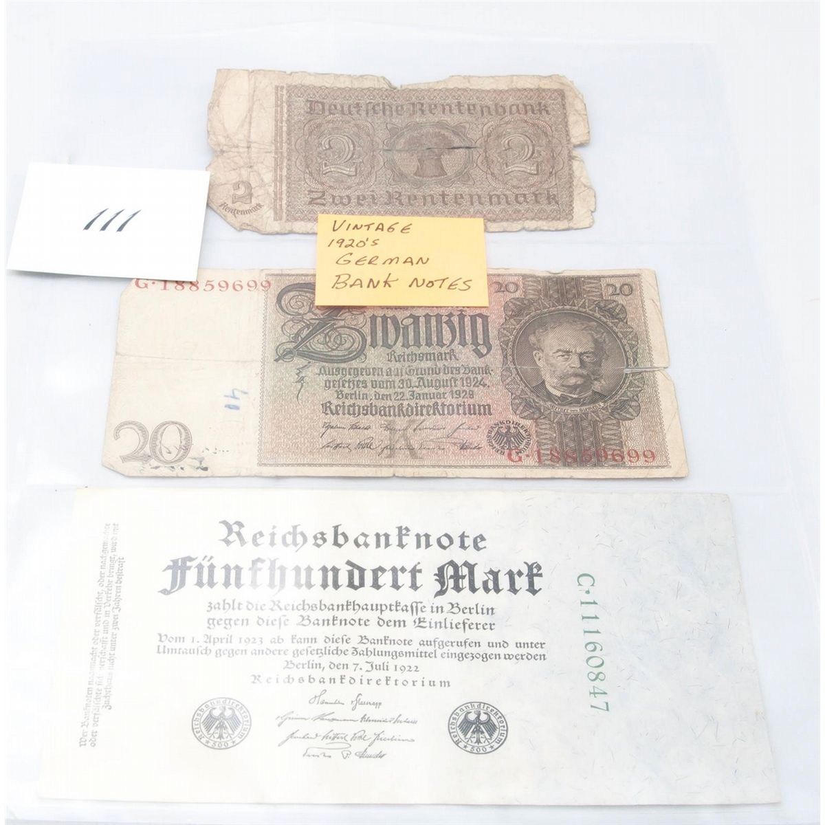 Lot of 3 vintage 1920s german bank notes