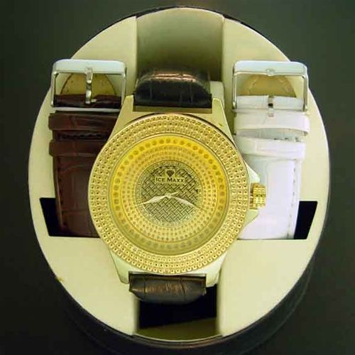 Mens Ice Maxx Diamond Bezel Gold Tone Watch