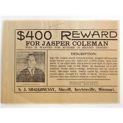 EARLY 1900'S WANTED / REWARD POSTER FOR A MAN WANTED FOR MURDER IN 2ND ...