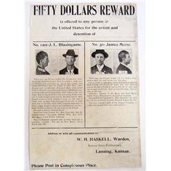 EARLY 1900'S WANTED / REWARD POSTER FOR 2 ESCAPED PRISONERS W/ MUG SHOTS