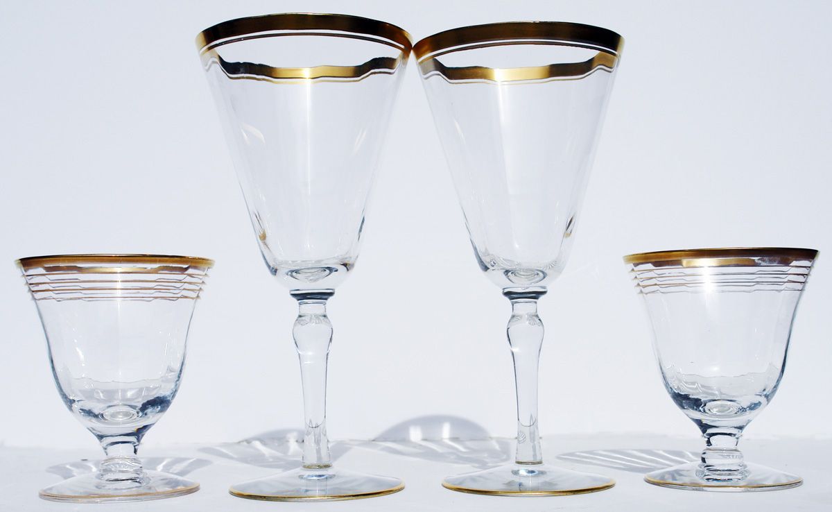 17 - 24k gold rim crystal goblets