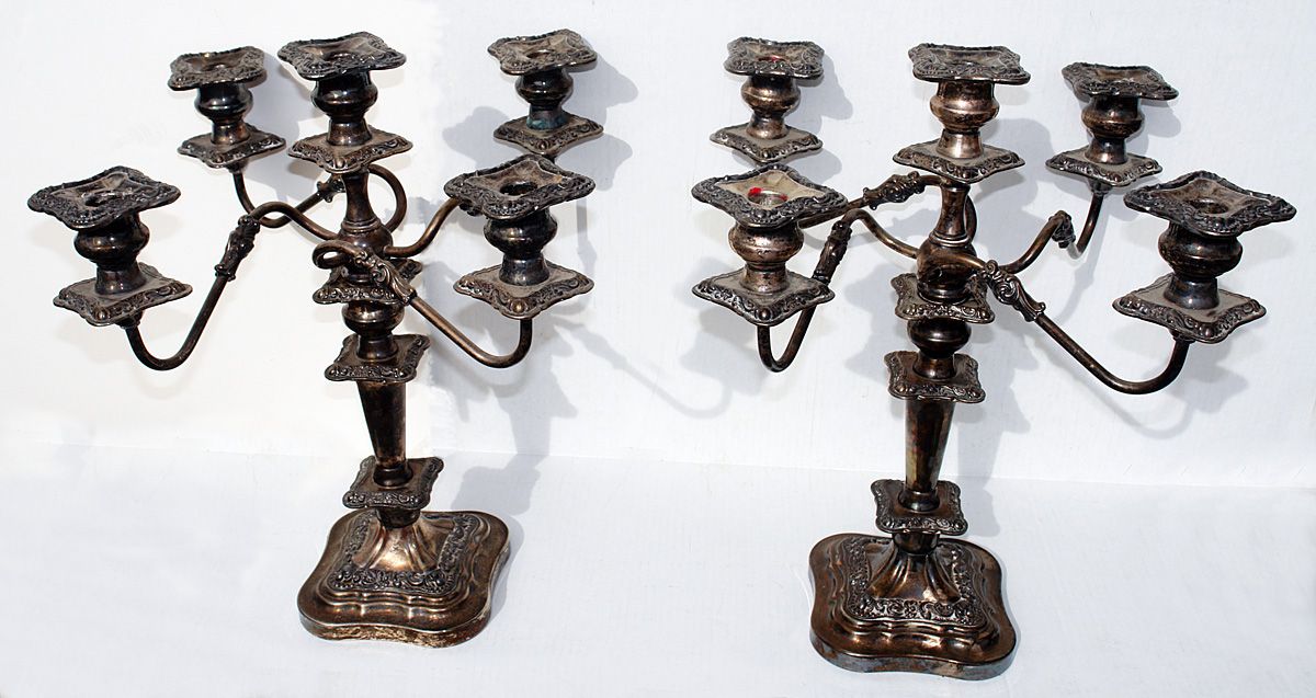 2 very ornate and fancy sterling plated candelabras