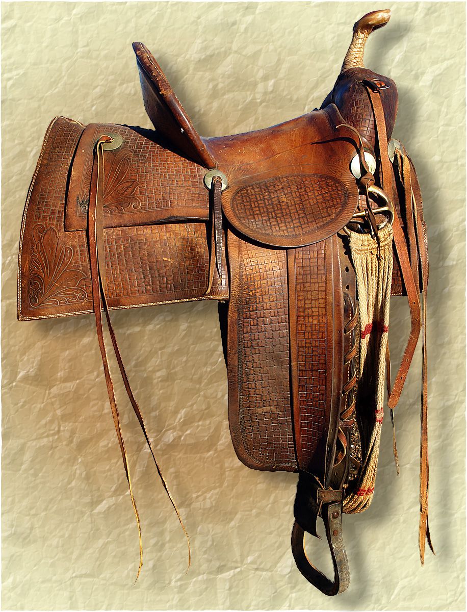 Early 1900's stylish high back saddle with braided rawhide horn