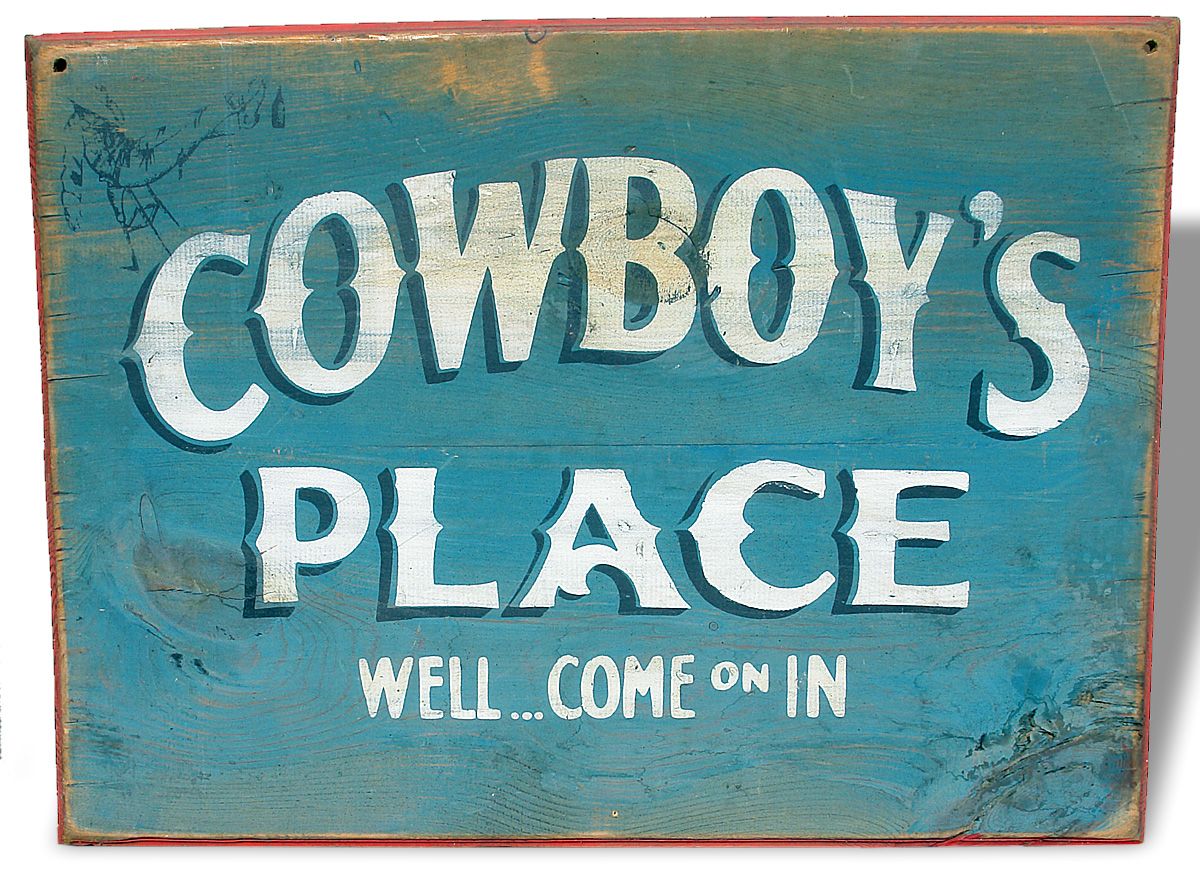 2 hand painted western wood signs