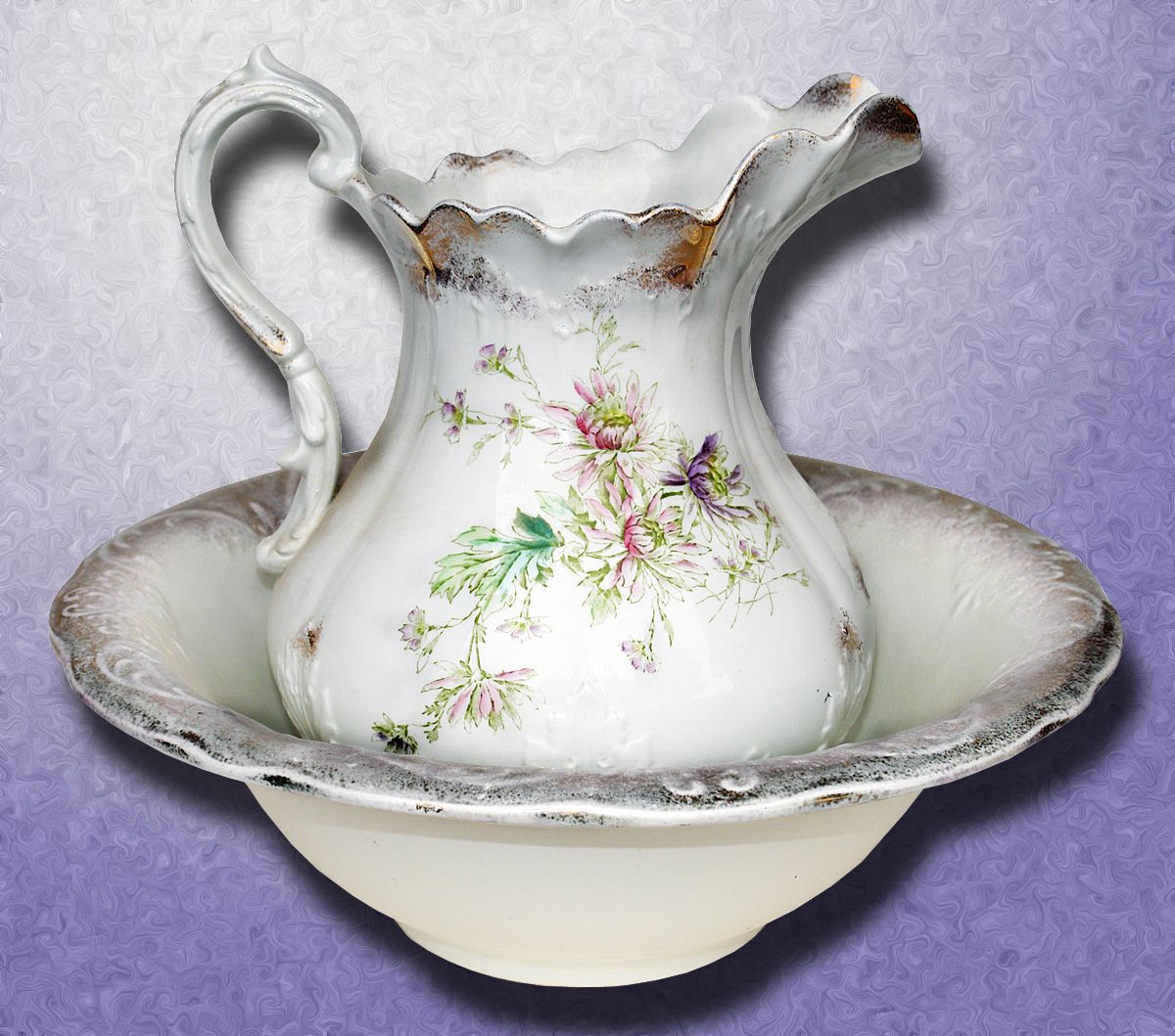 Vintage hand painted pitcher and bowl