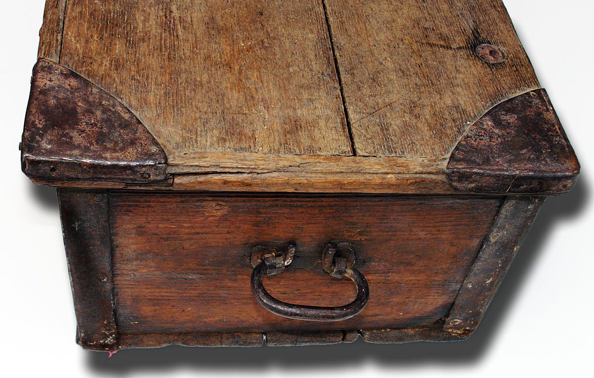 Civil War period wooden strongbox with iron reinforcements