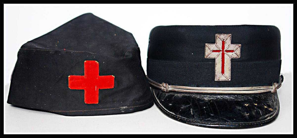 Vintage Salvation Army cap and Red Cross cap cover