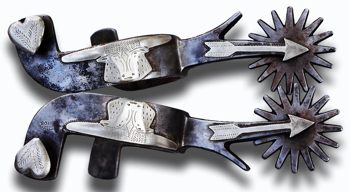 Spectacular Kelly Bros. bull head spurs