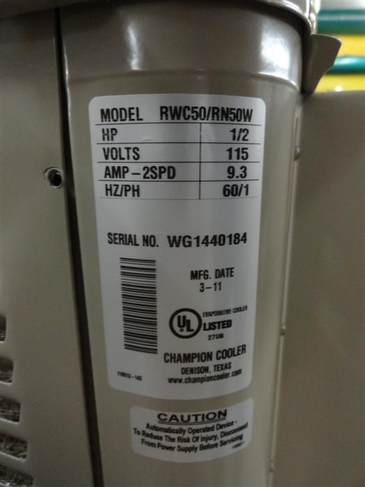 RWC50/RN50W Large Champion Evaporation Cooler - Cabinet Dents As Shown