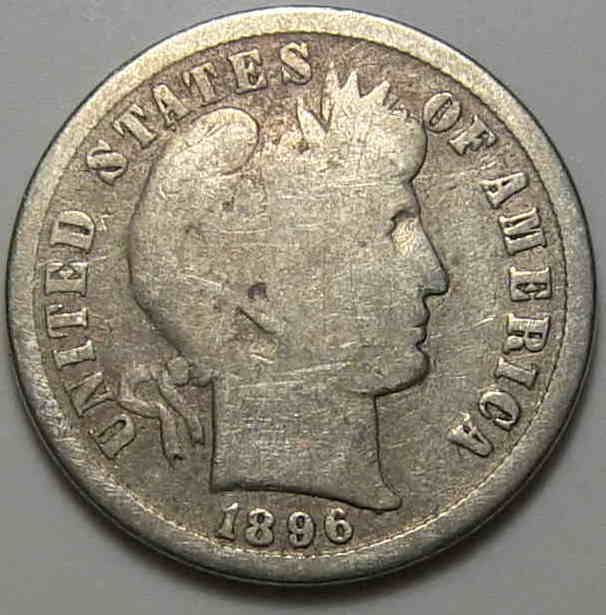 1896-S Barber Dime Good to VG Semi-Key