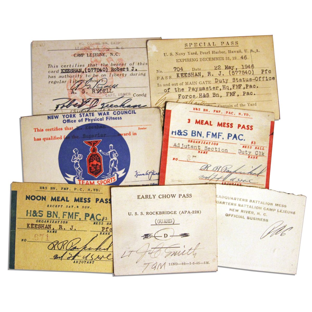 Bob Keeshan Collection of Seven 1940's Navy-Related ID Cards