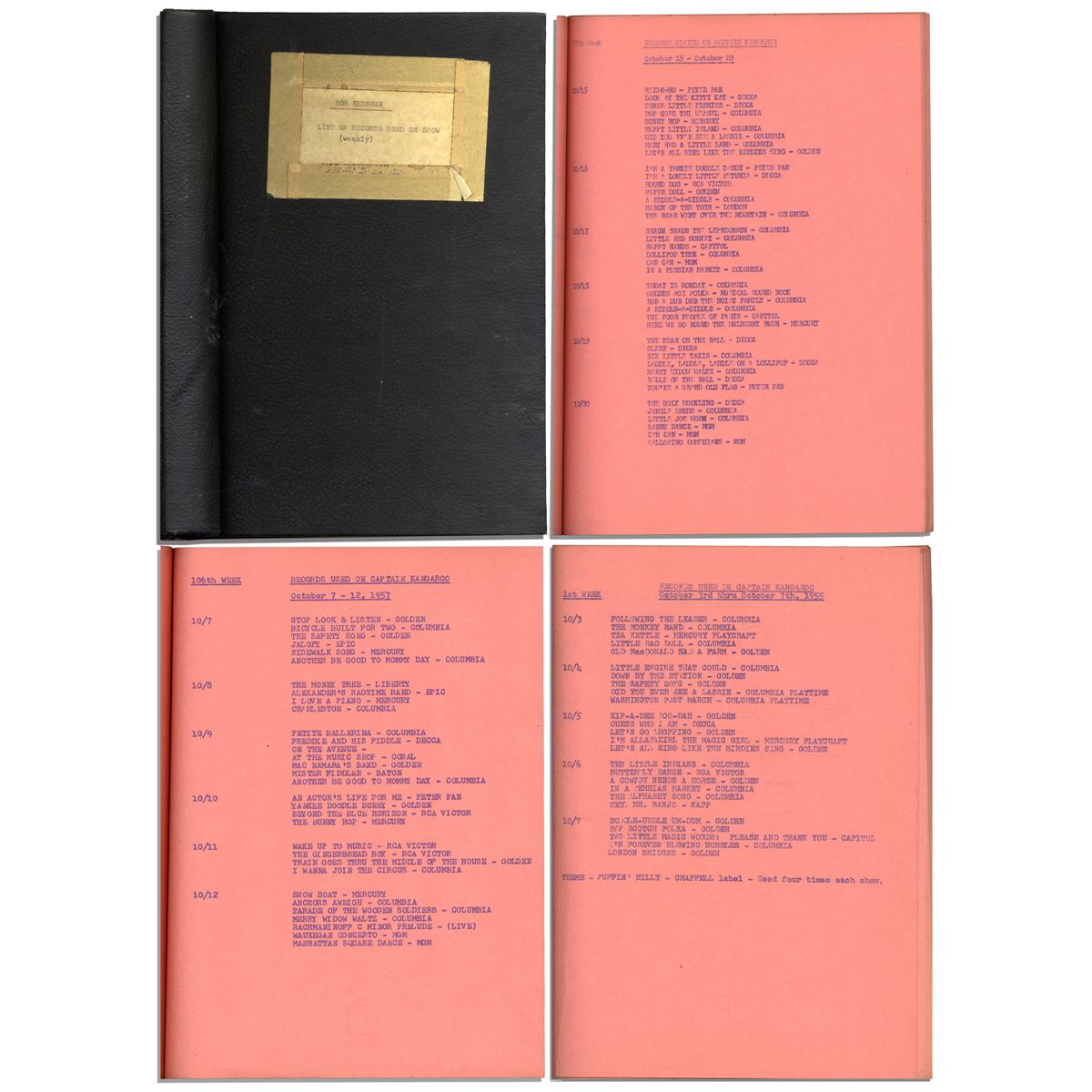 Captain Kangaroo List of Records Used on Show During the 1955-1957 Seasons