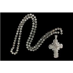 NECKLACE: [1] Base metal 37" necklace set with clear rhinestones ...