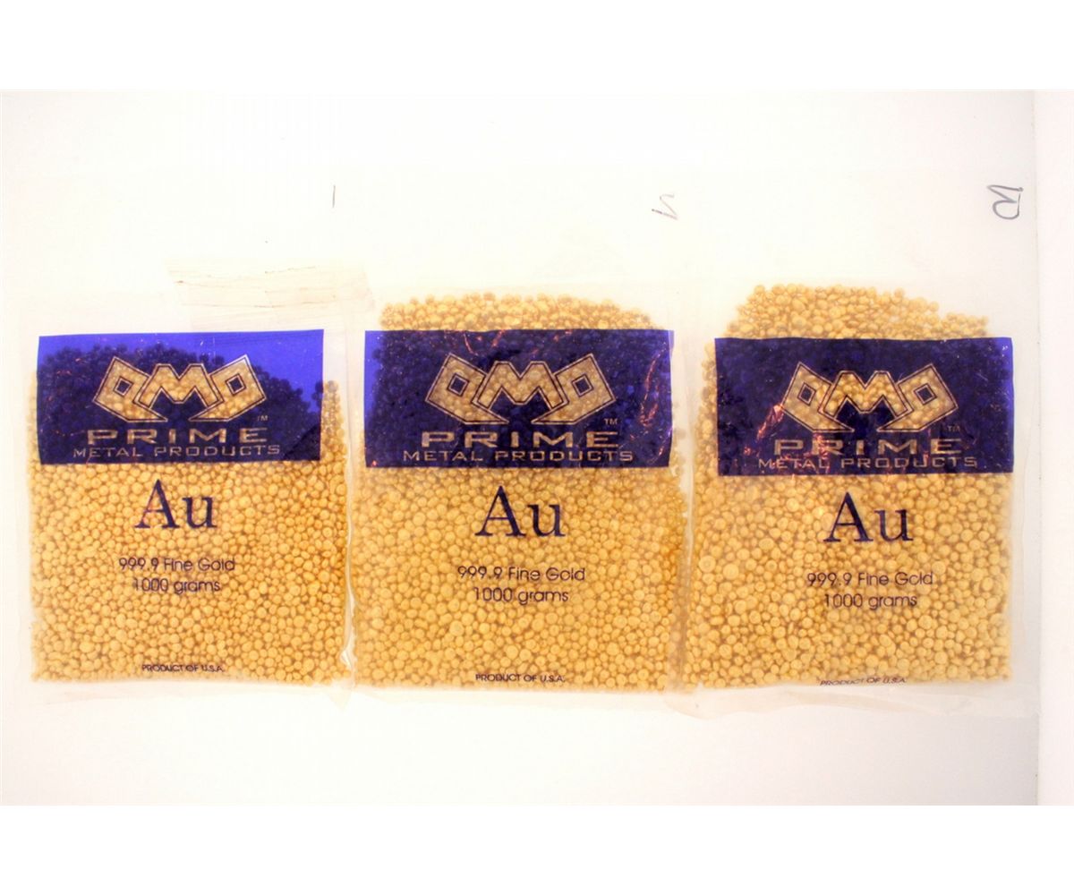 GOLD PELLETS: [3] PMP (Prime Metal Products) bags of 999.9 Fine Gold ...