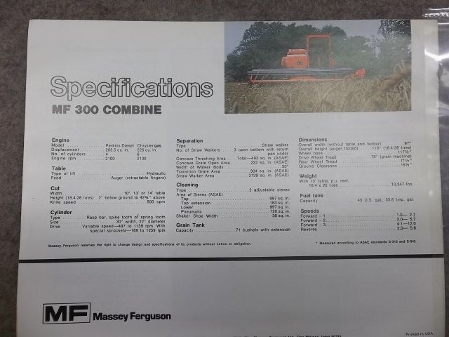 Massey Ferguson MF 300 Combine Brochure