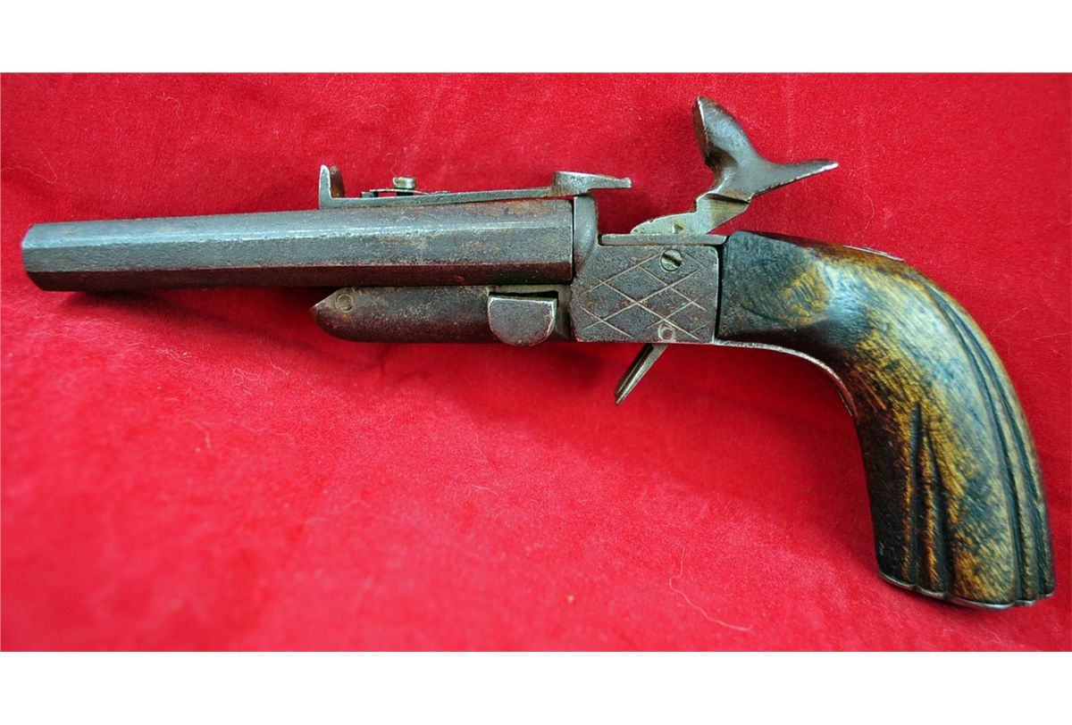 French 19th Century, Double Barrel,Pin Fire Pistol