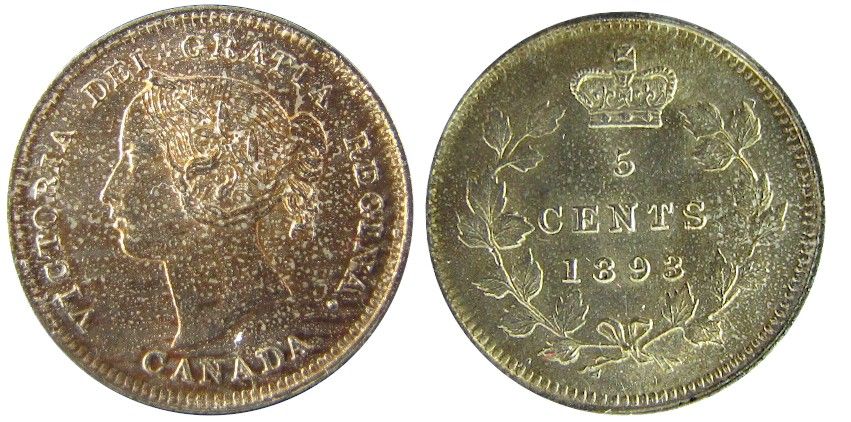 1893 5¢ ICCS MS65. Attractively toned. Scarce in Gem condition. Lovely example.