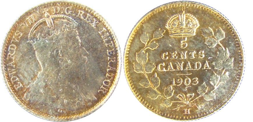 1903H 5¢ Lg H ICCS MS65. Attractively toned. Seldom offered in Gem condition. Solo finest graded