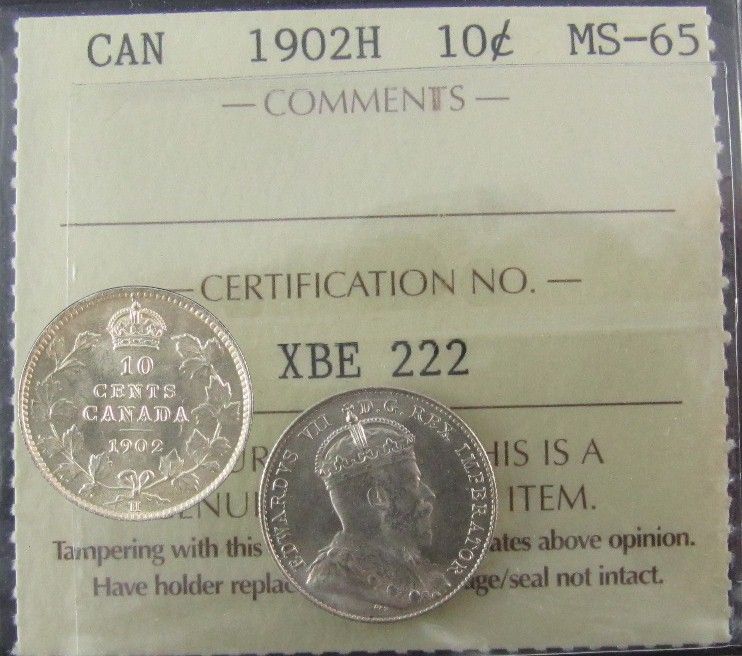 1902H 10¢ ICCS MS65. Attractive toning over full underlying lustre. A ...