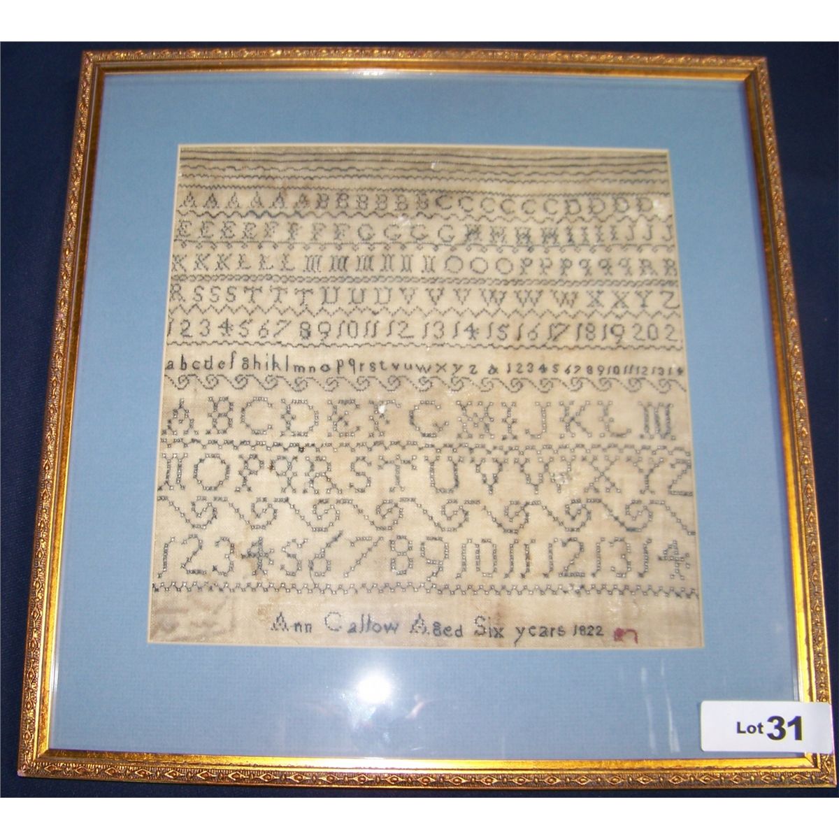 RARE ANTIQUE EAST COAST SAMPLER " ANN CALLOW AGED 6 YEARS 1822" VERY ...