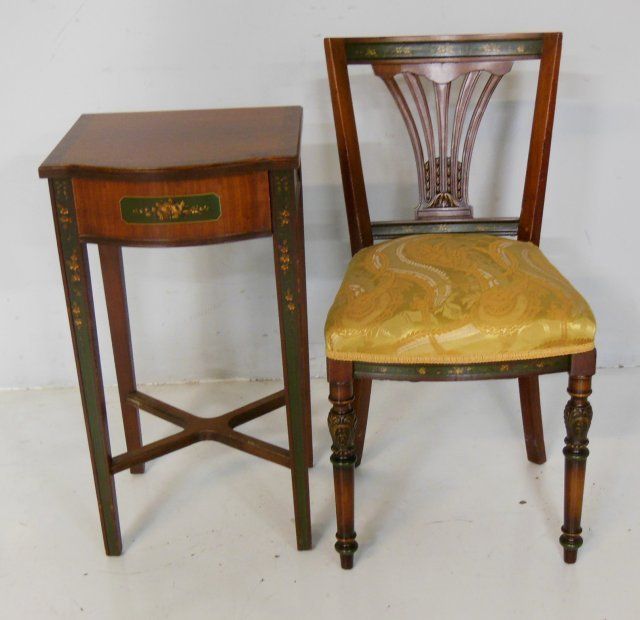 Adam's Style Night Stand & Chair Ca. 1930'S